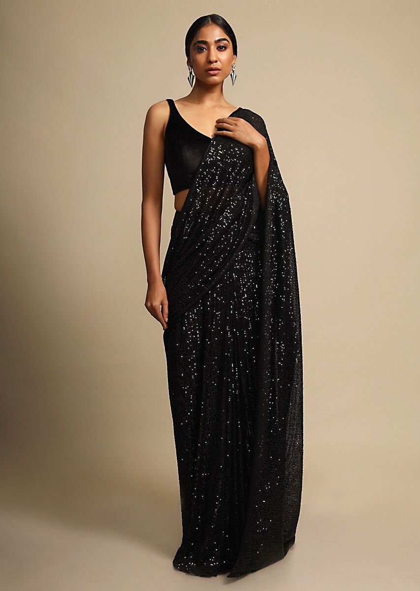 Black Sequin Sari/ Black Saree/ Black Sari Blouse/ Shimmer | Etsy