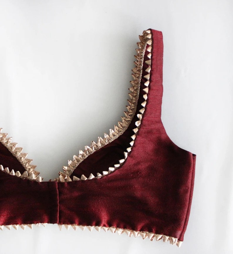 Maroon Bralette Blouse: Art Raw Silk, Gold Edging - Etsy