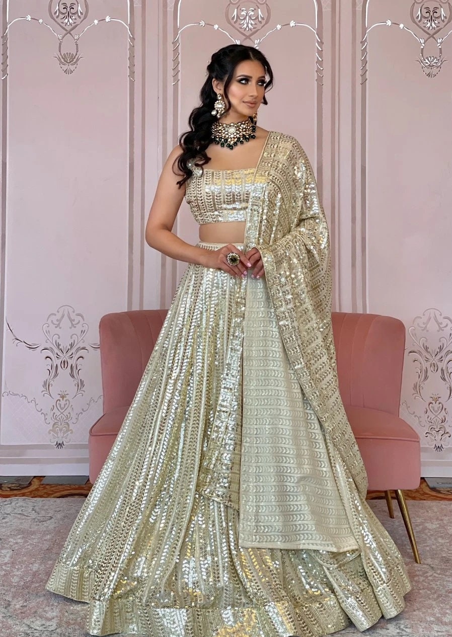 Ivory Gold Lehenga/ Gold Sequins Lehenga/ Off-white & Gold Lehenga ...
