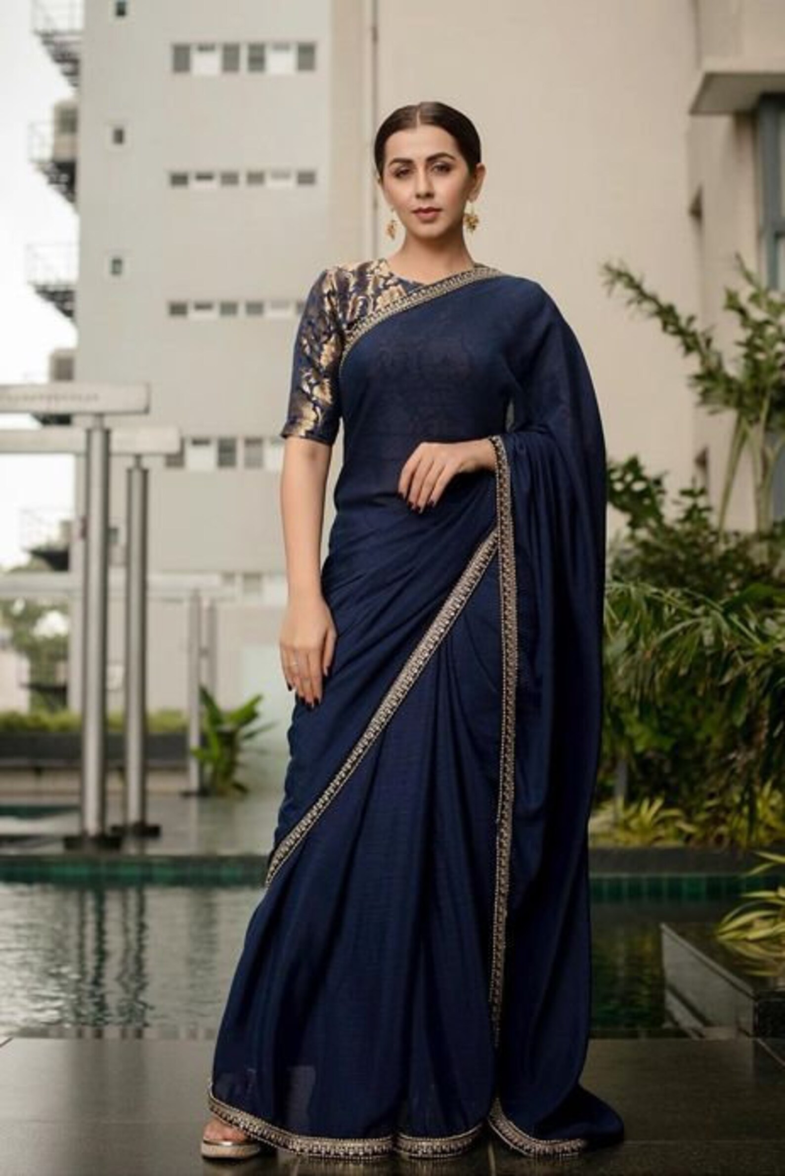 Blue Saree/ Blue Gold Sari/ Blue Sari Blouse/ Blue Indian Sari/ Blue ...