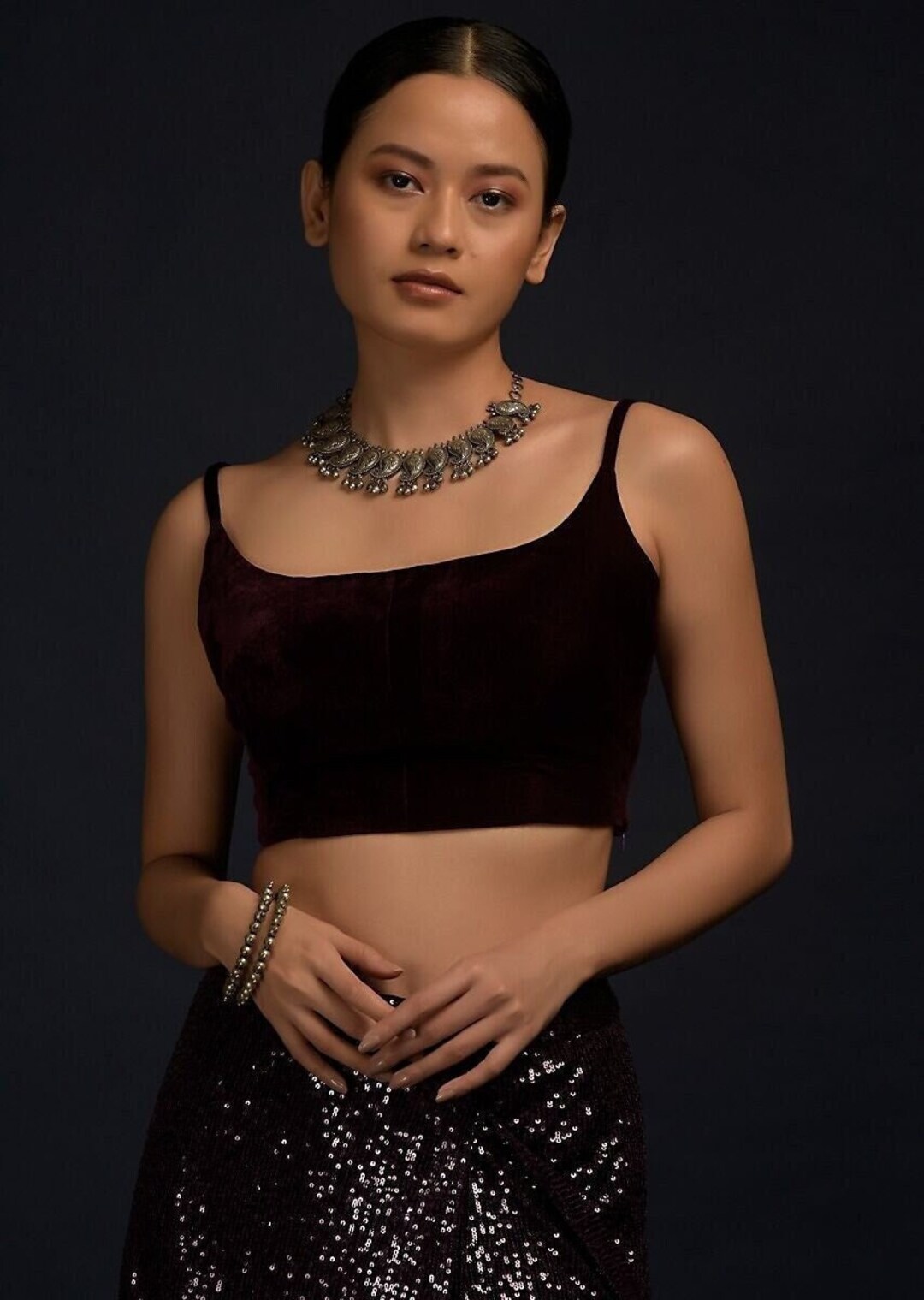 Wine Color Blouse/ Velvet Blouse/ Sleeveless Blouse/ Readymade Blouse ...