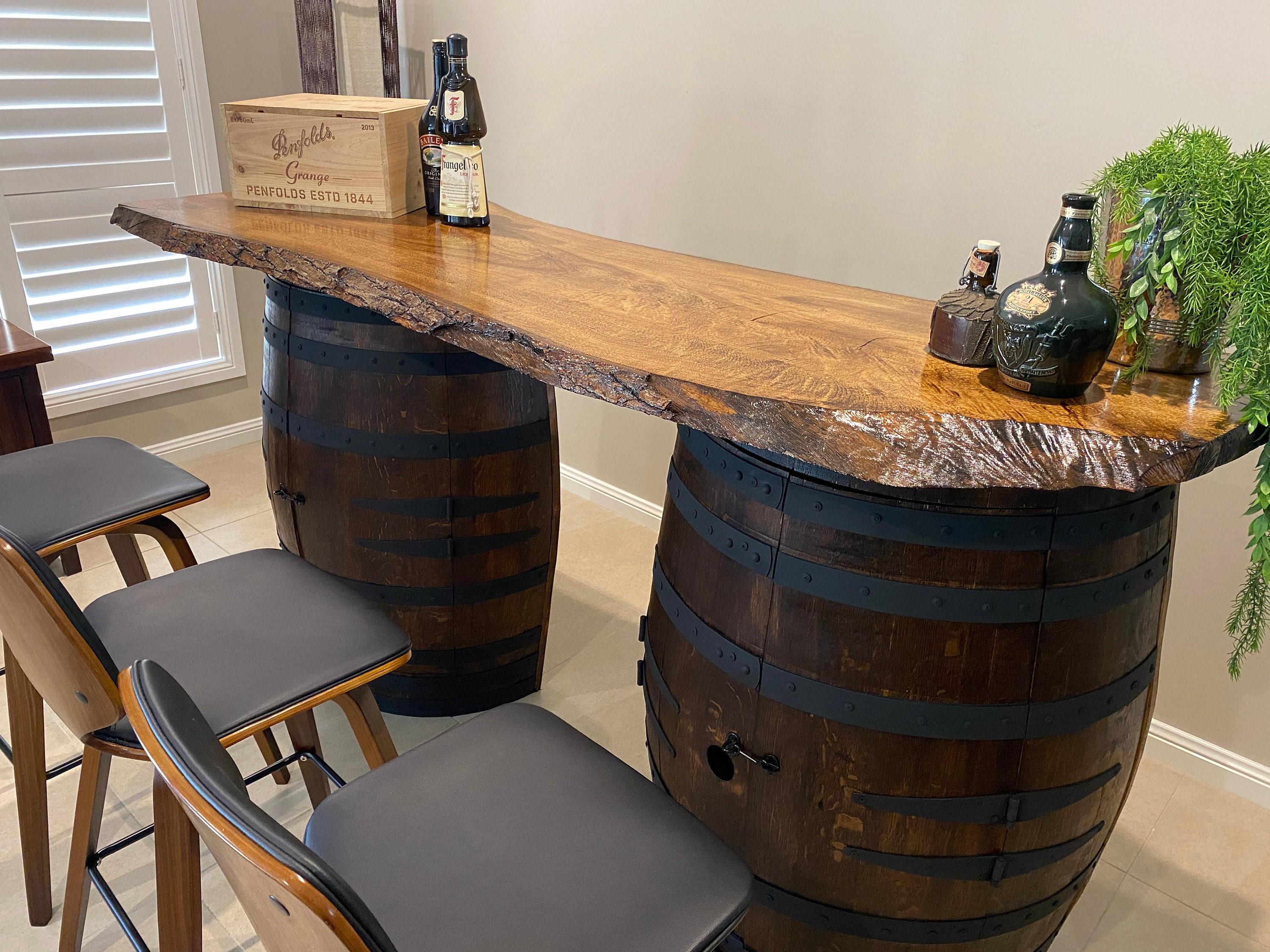 Live Edge Slab Barrel Bar - Etsy Australia