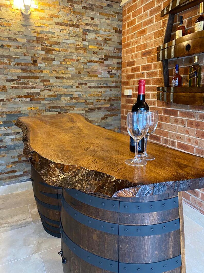 Live Edge Slab Barrel Bar - Etsy