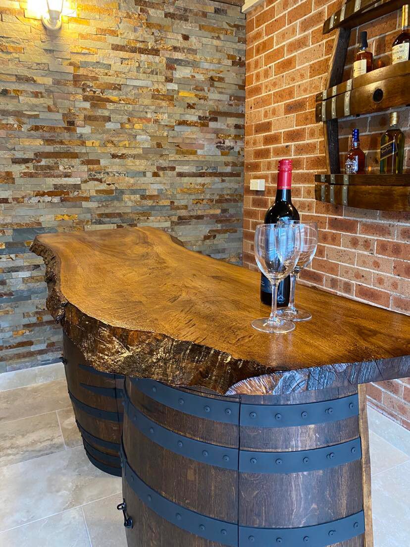 Live Edge Slab Barrel Bar - Etsy