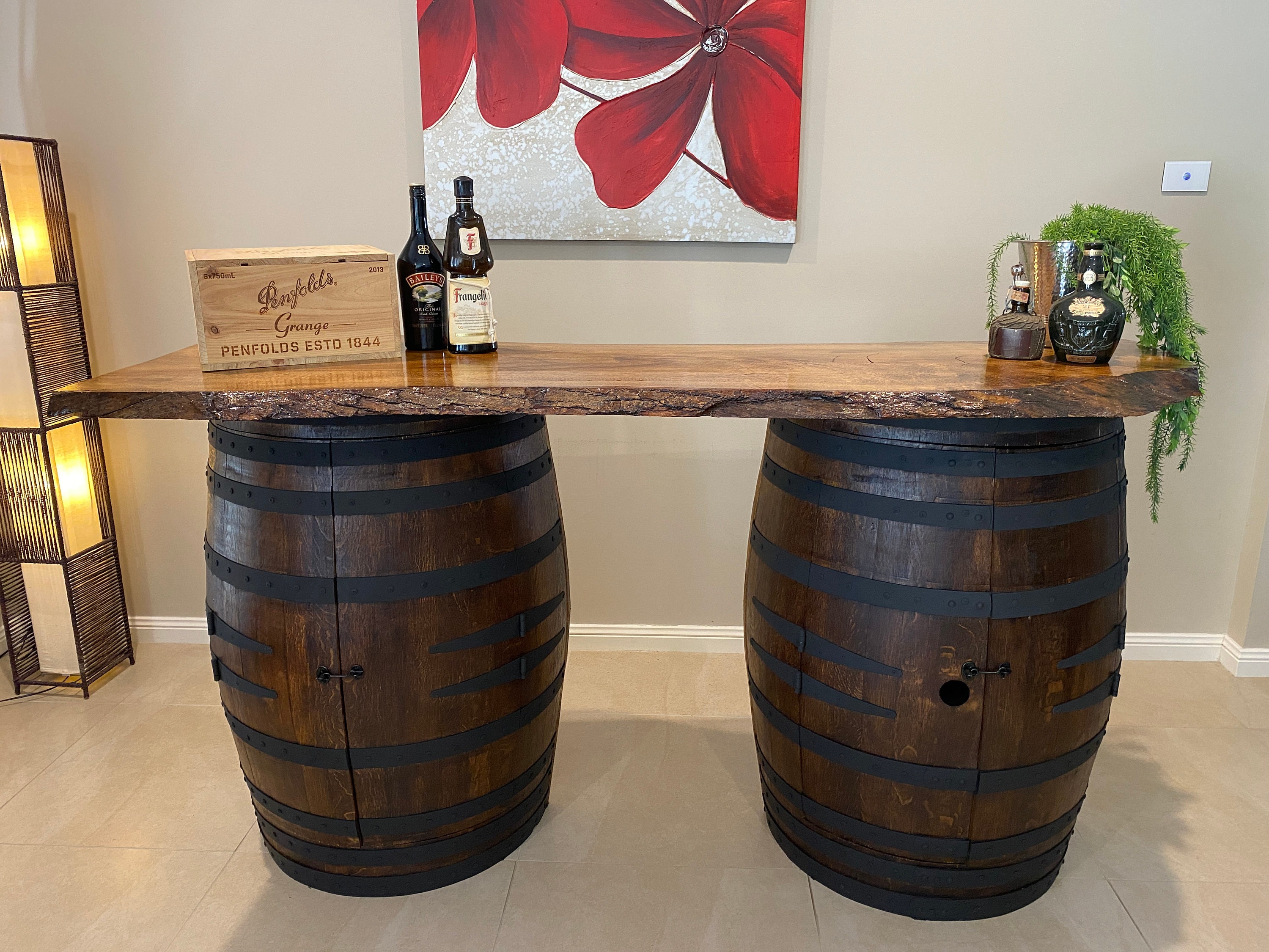 Live Edge Slab Barrel Bar - Etsy