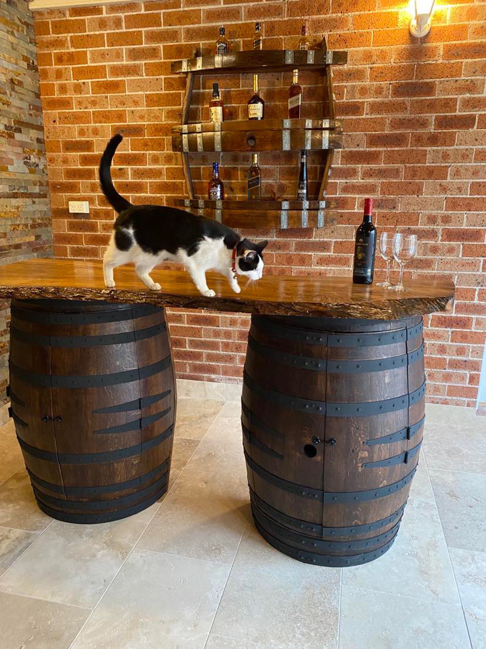 Live Edge Slab Barrel Bar - Etsy