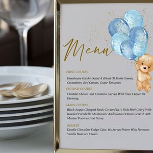 Printable Baptism Menu, Bear Menu, Bear Baotism, Birthday Menu Template ...