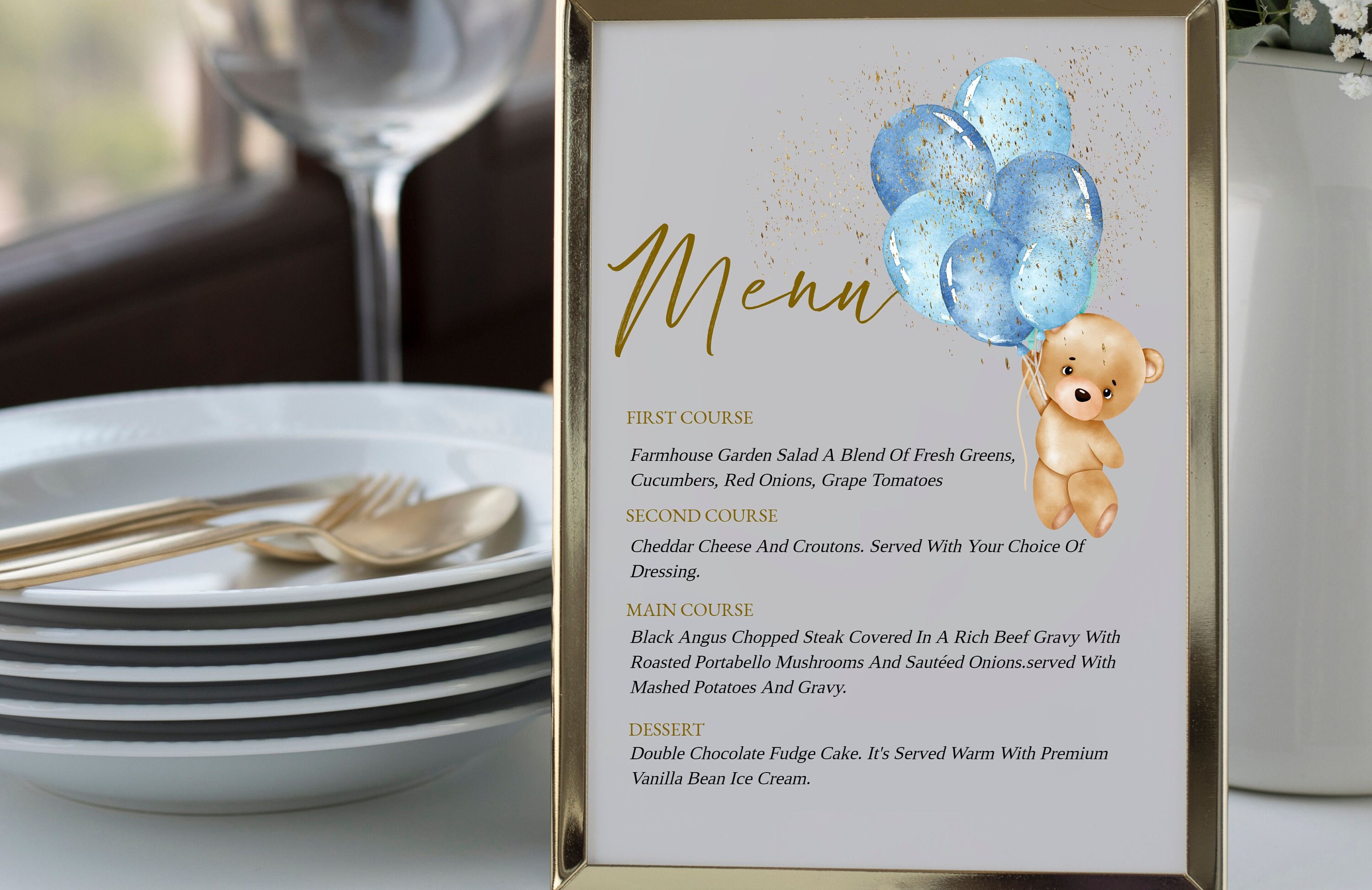 Printable Baptism Menu, Bear Menu, Bear Baotism, Birthday Menu Template ...