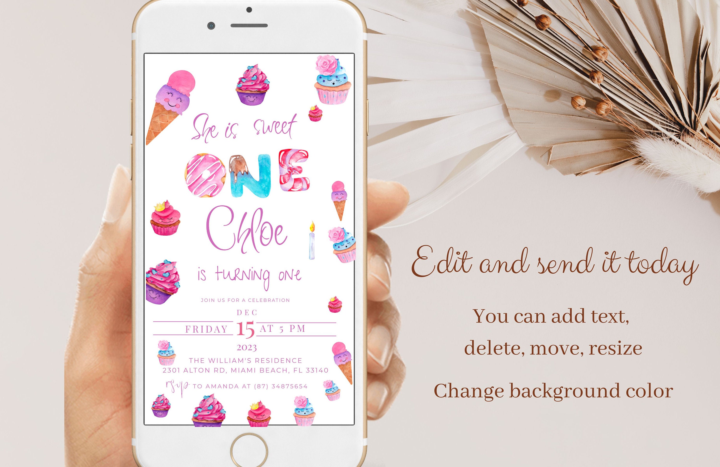 Cupcakes Birthday Party Invitation, Birthday Phone Invitation ...