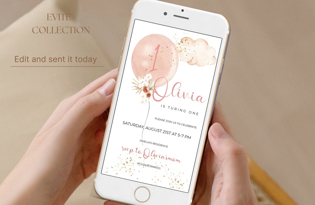 1st Birthday Evite, Girl 1st Birthday Invitation, Text Invitation, Text ...
