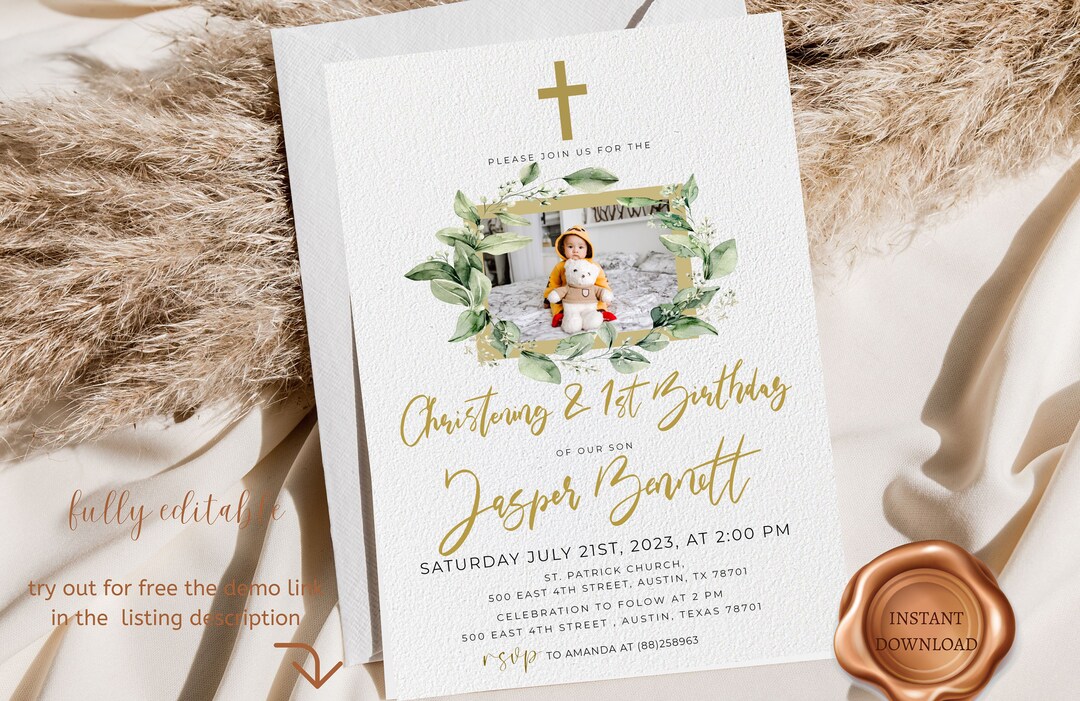 Baptism and Birthday Invitation, Birthday and Baptism Invitation ...