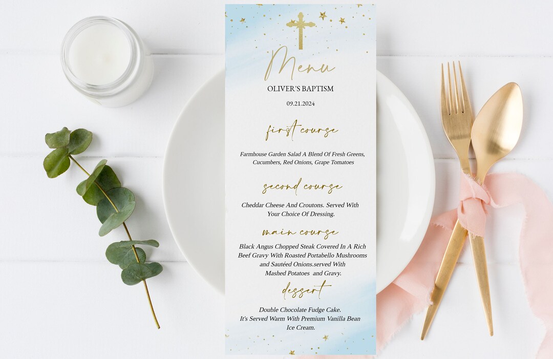 Baptism Menu Template, Printable Christening Table Menu, Editable Menu ...