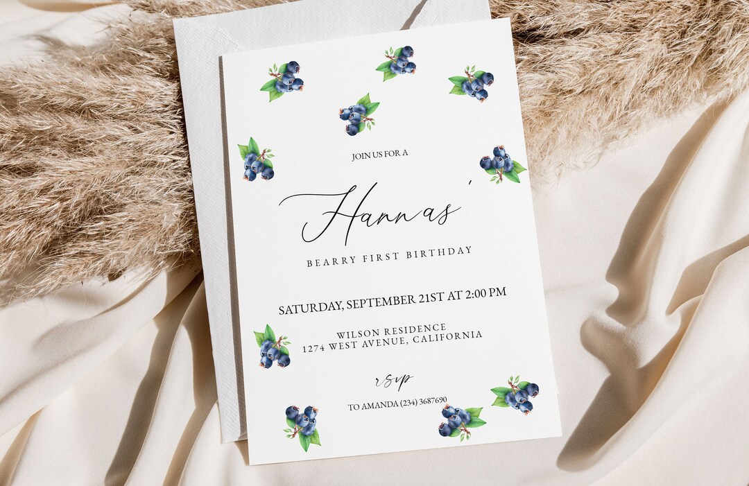 Berry First Blueberry Birthday Invitation, Blueberry Birthday Party ...