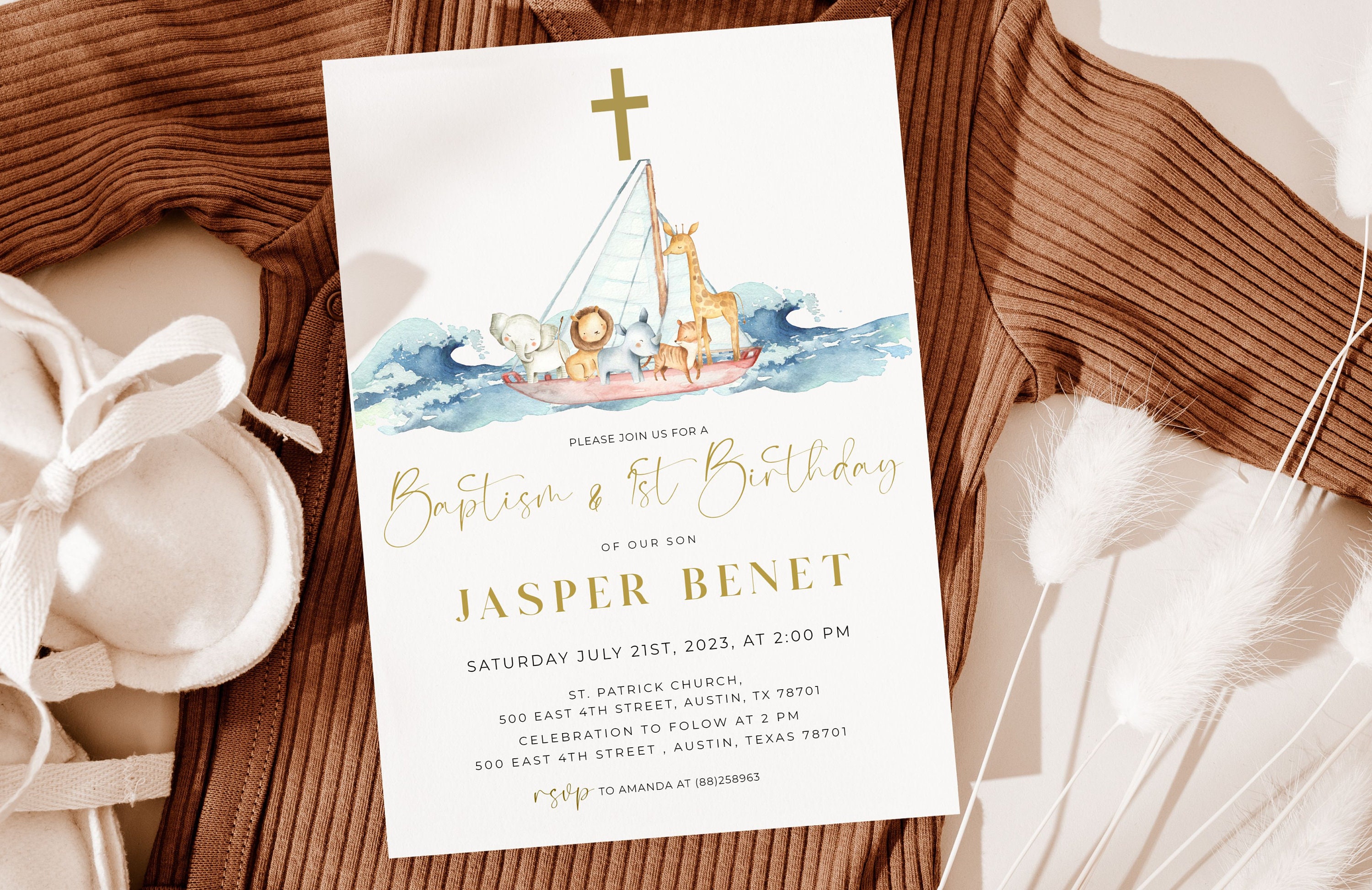 Baptism and Birthday Invitation, Christening Invitation, 1st Birthday ...