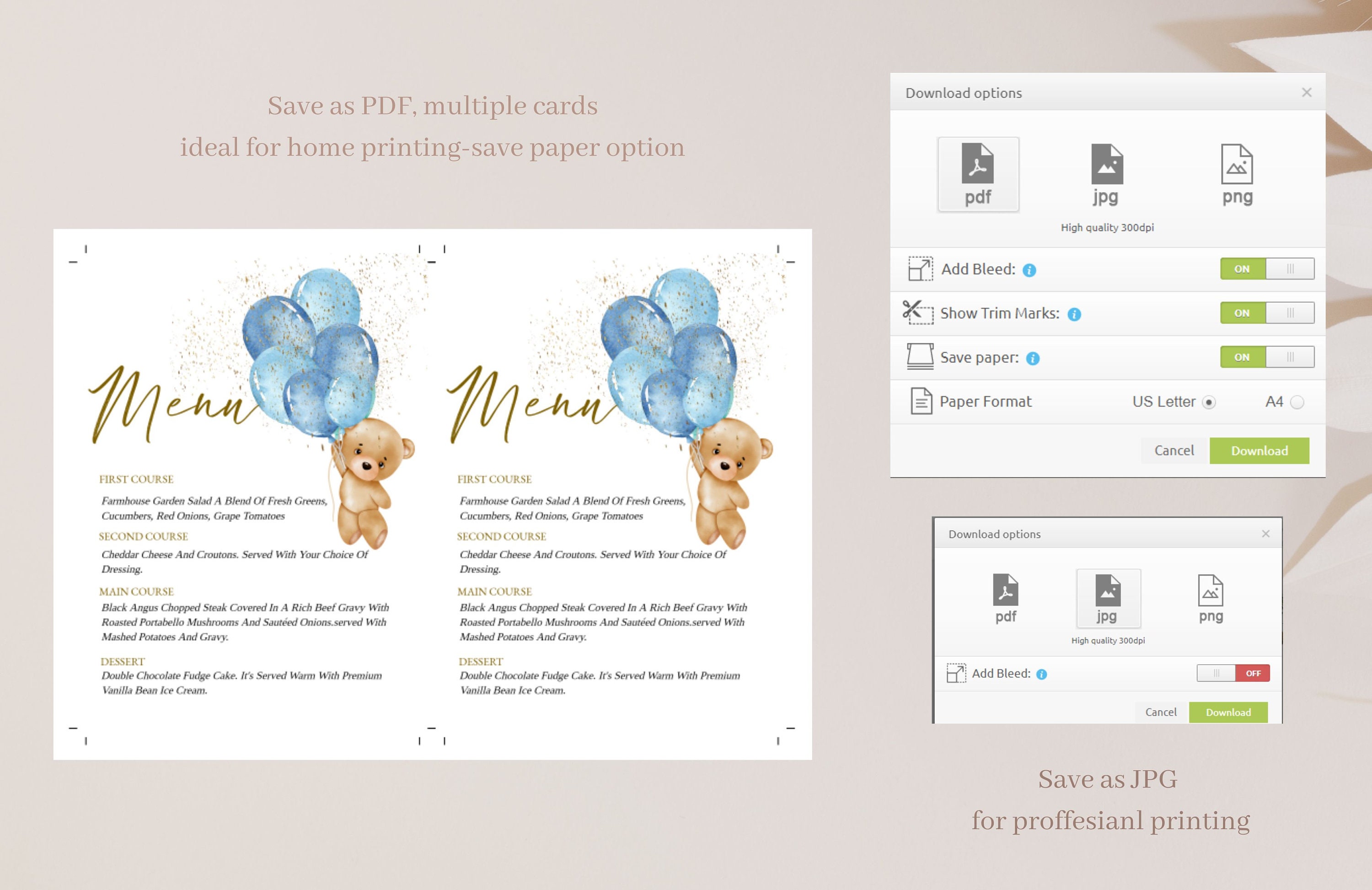 Printable Baptism Menu, Bear Menu, Bear Baotism, Birthday Menu Template ...
