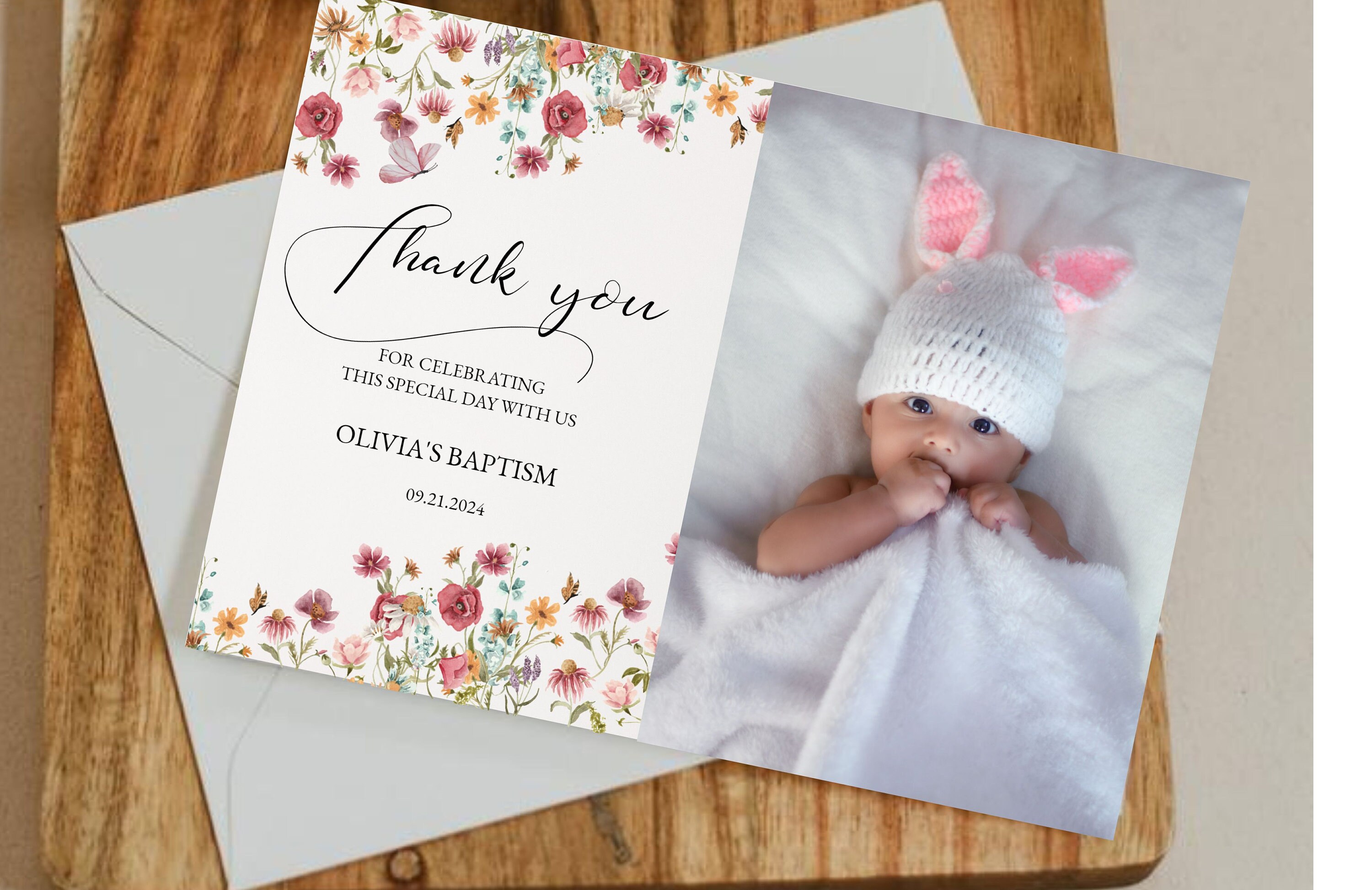 Baptism Thank You Card, Thank You Picture, Wildflower Baptism, Floral ...
