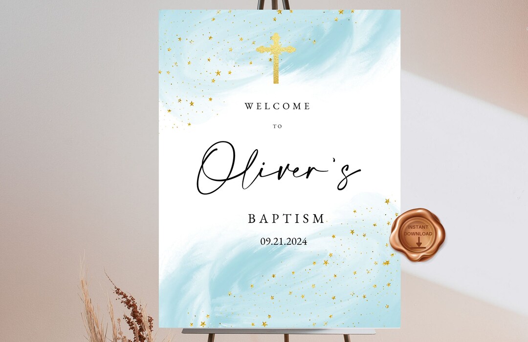 Baptism Sign Boy, Blue Watercolor Christening Sign, Baptism Welcome ...