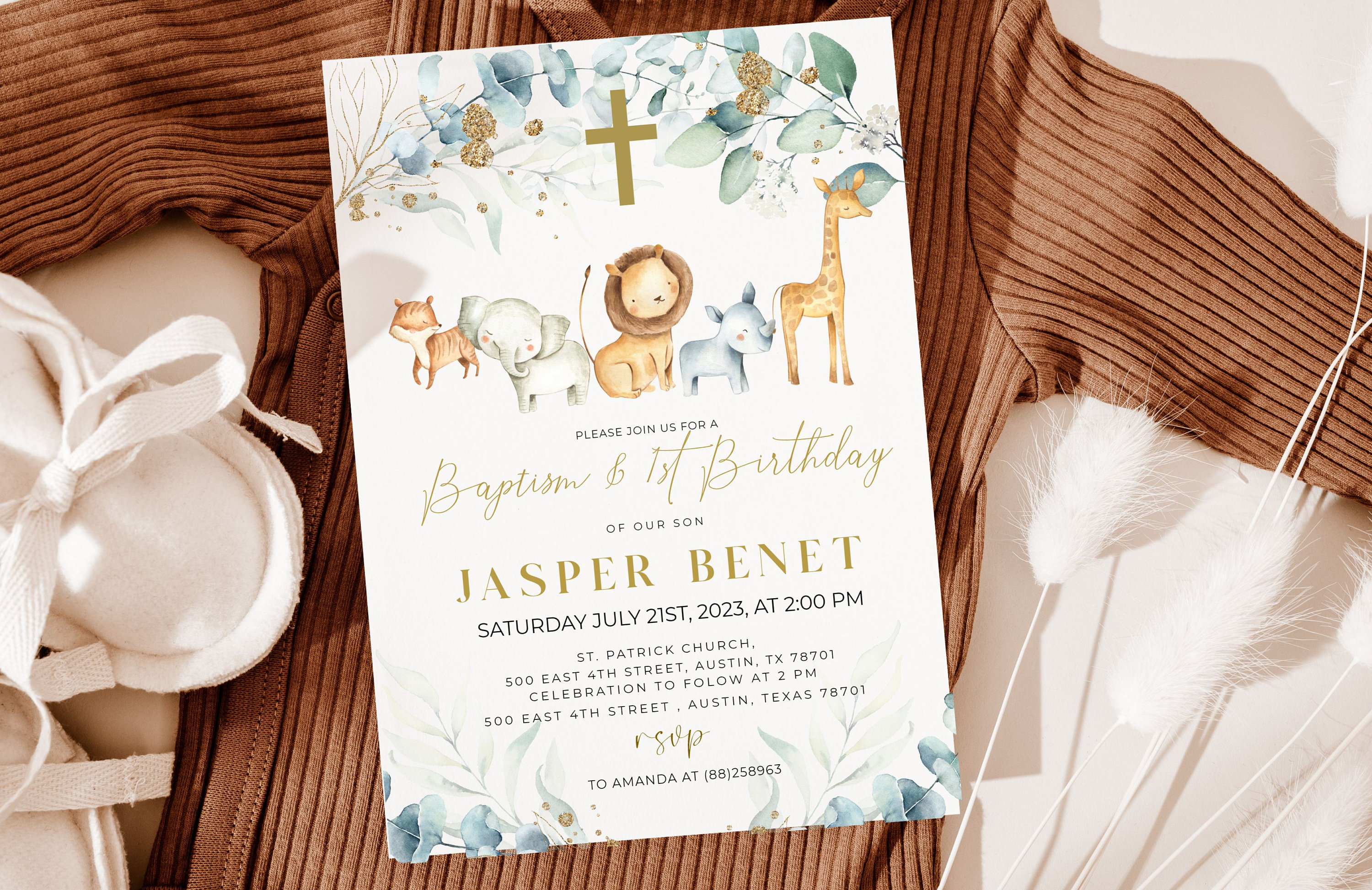 Baptism and Birthday Invitation, Christening and First Birthday Invite ...
