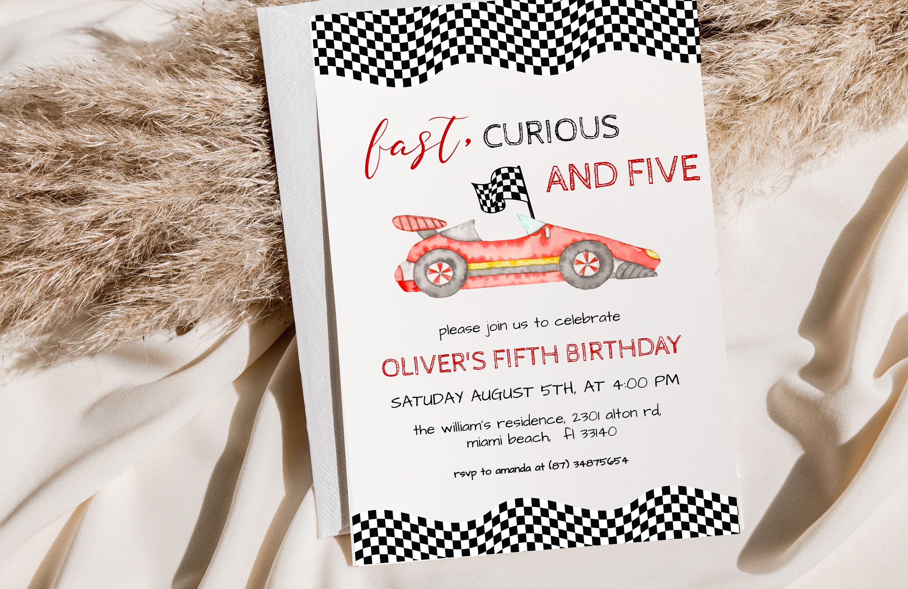 Racing 5th Birthday Invitation, Five and Ready to Drive Birthday ...