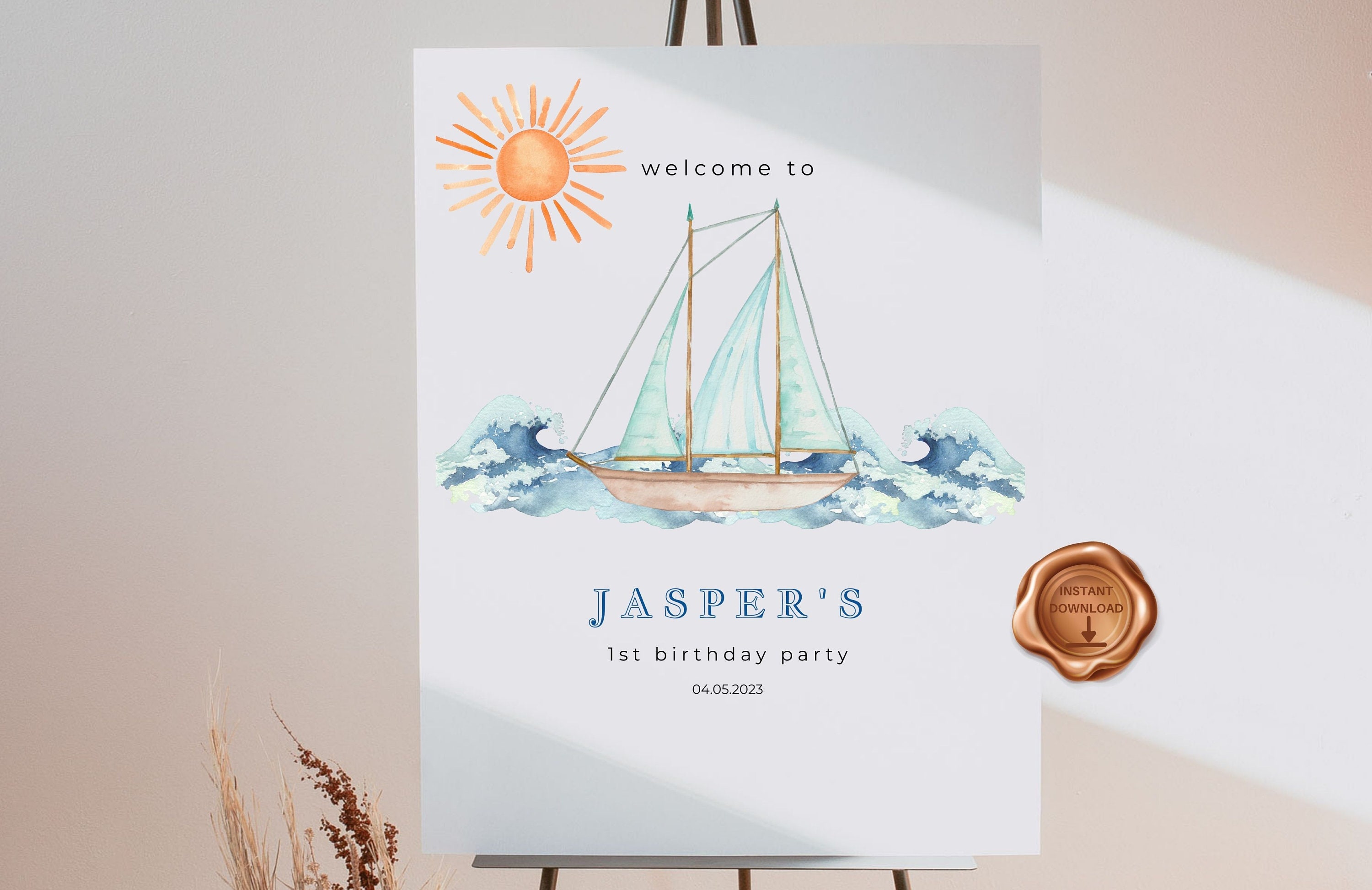 Sailboat Birthday Welcome Sign, Sailboat Birthday Party Sign, Editable ...