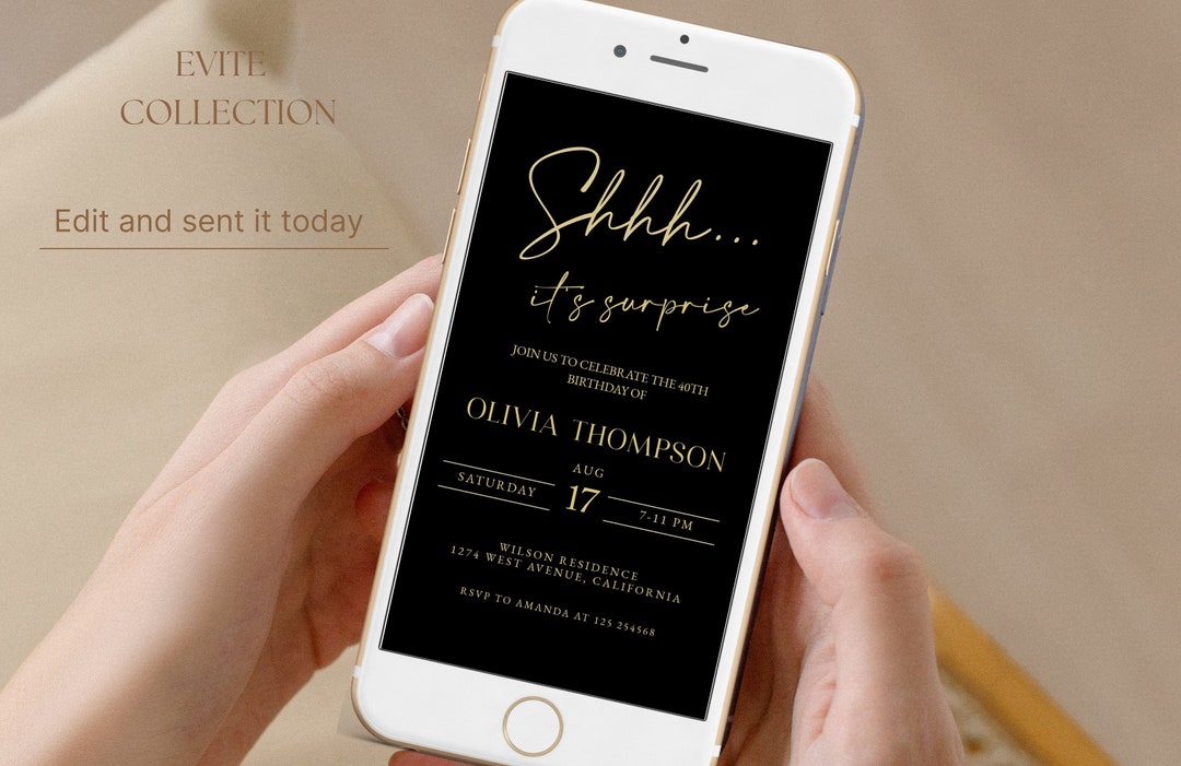 Shh Its a Surprise Invitation, Text Message Invitation, Digital Invite ...