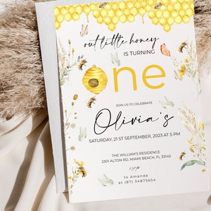 Bee First Birthday Invitation, Our Little Honey is Turning One, First ...