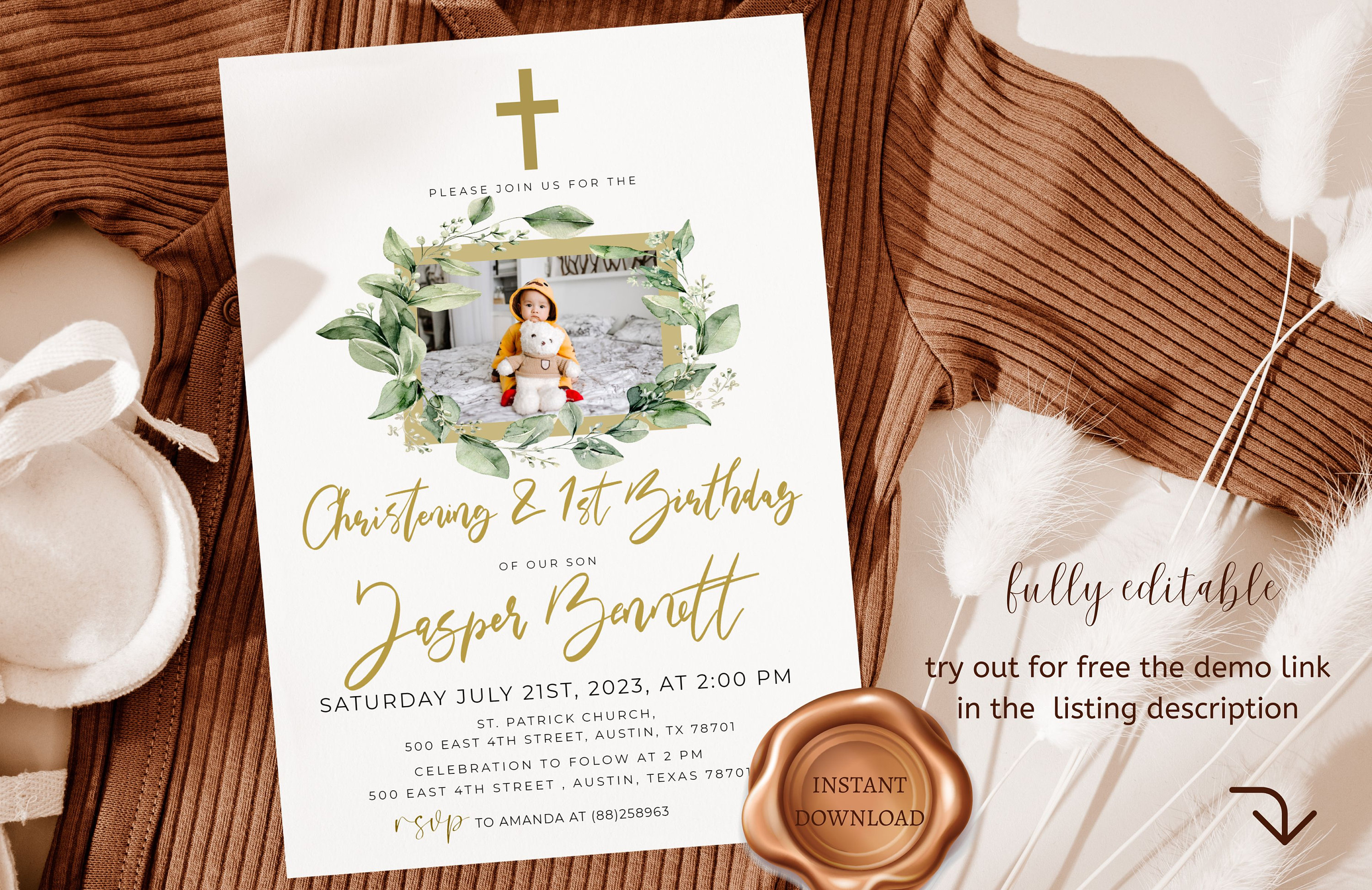 Baptism and Birthday Invitation, Birthday and Baptism Invitation ...