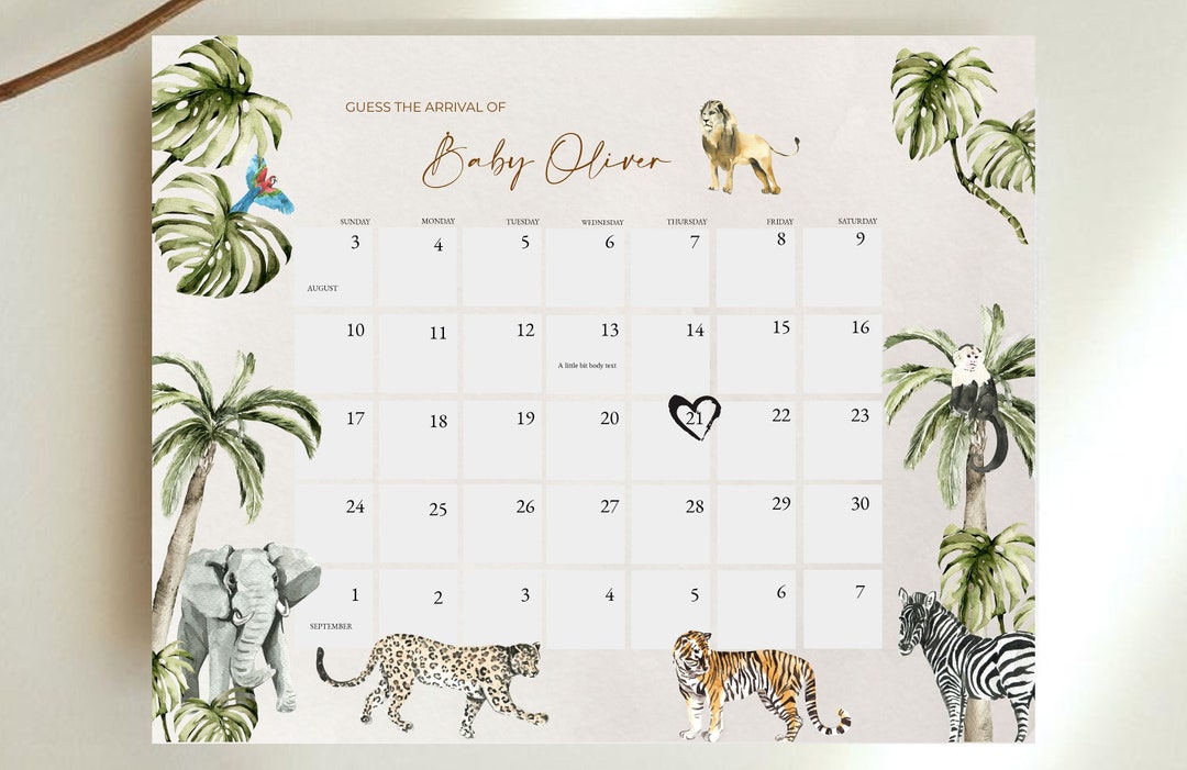 Safari Baby Shower Due Date Prediction, Safari Guess the Arrival Date ...
