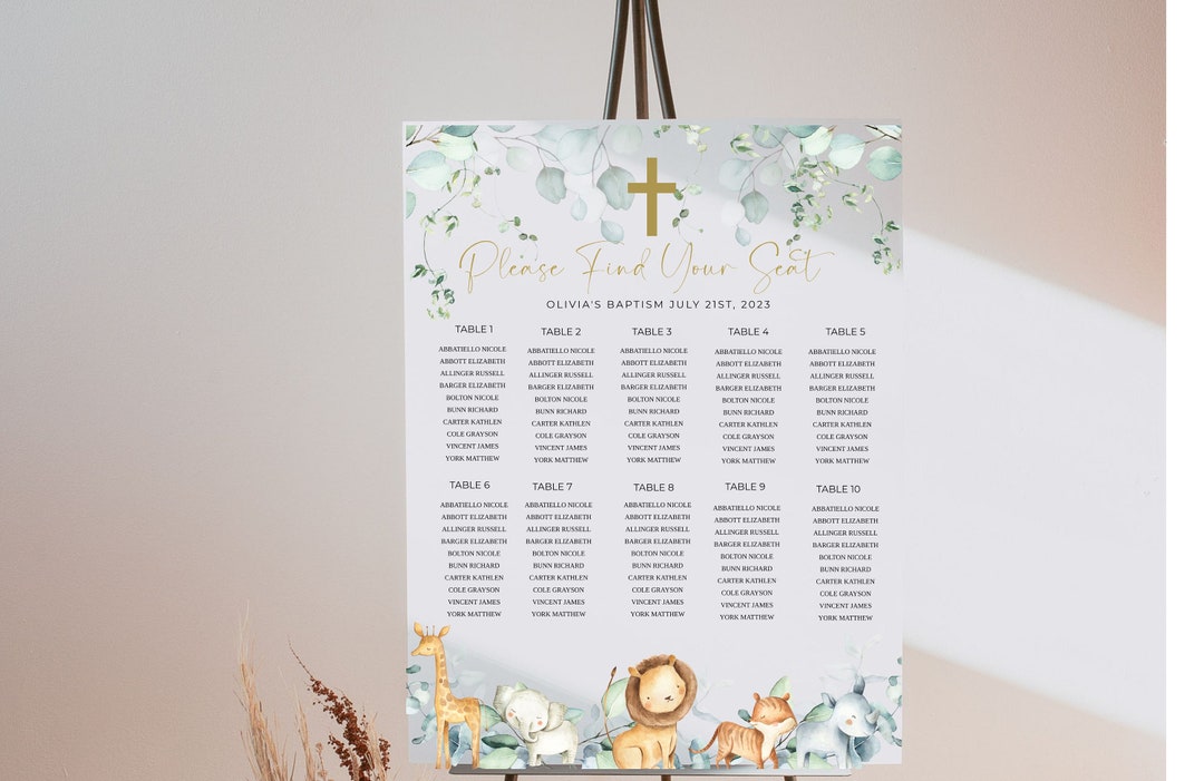 Safari Animals Seating Chart Template, Baptism Seating Chart ...