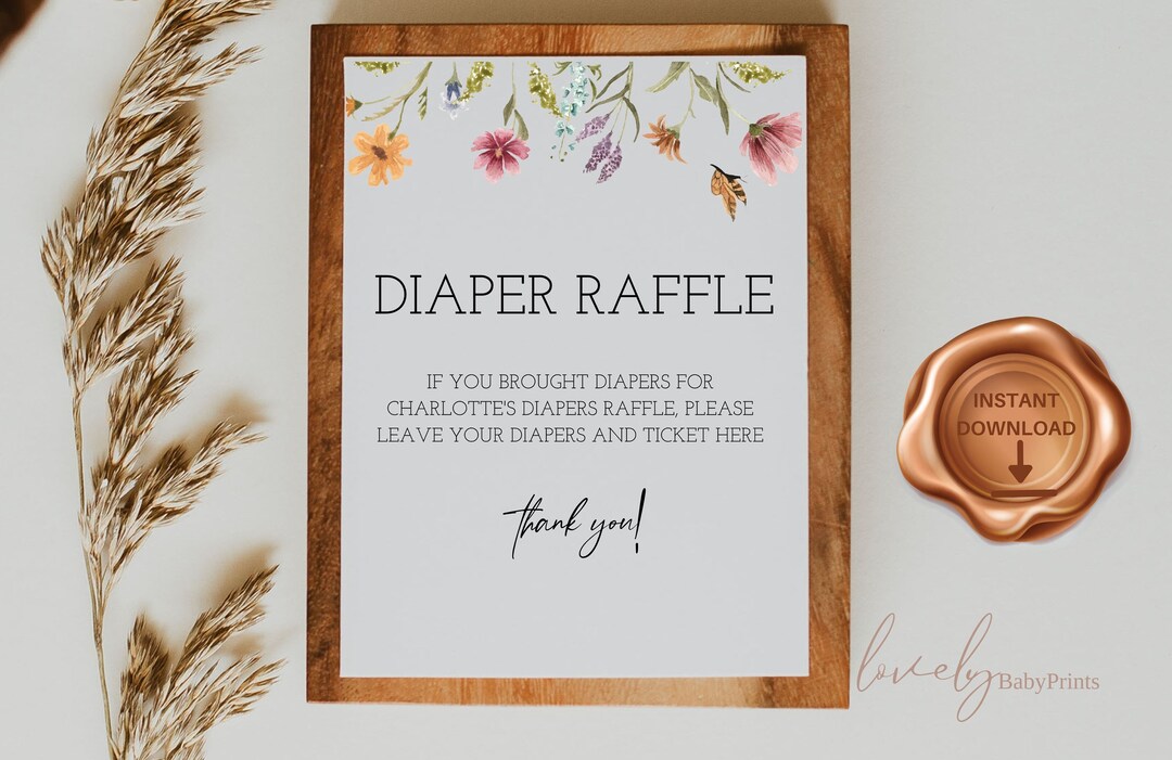 Wildflower Diaper Raffle Printable, Baby Shower Diaper Raffle Sign ...