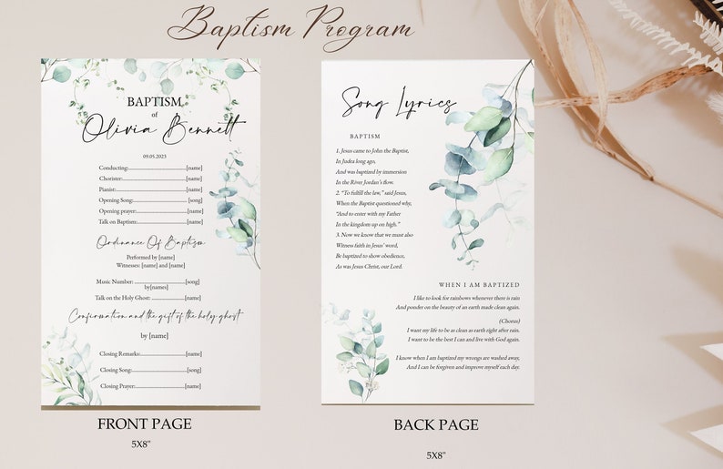 Baptism Program Template, Printable Baptism Program, Greenery Baptism ...