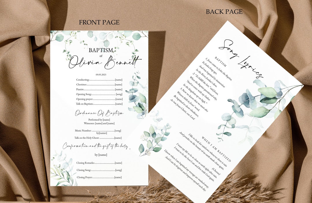 Baptism Program Template, Printable Baptism Program, Greenery Baptism ...