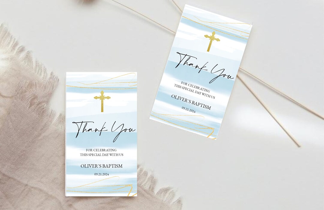 Baptism Favor Tag Template, Blue and Gold , Christening Gift Tags ...
