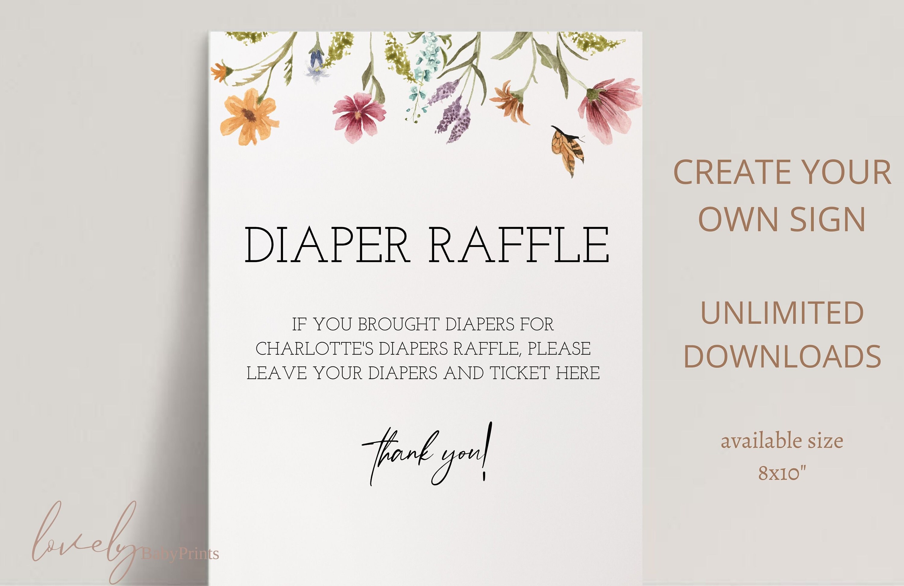 Wildflower Diaper Raffle Printable Baby Shower Diaper Raffle - Etsy