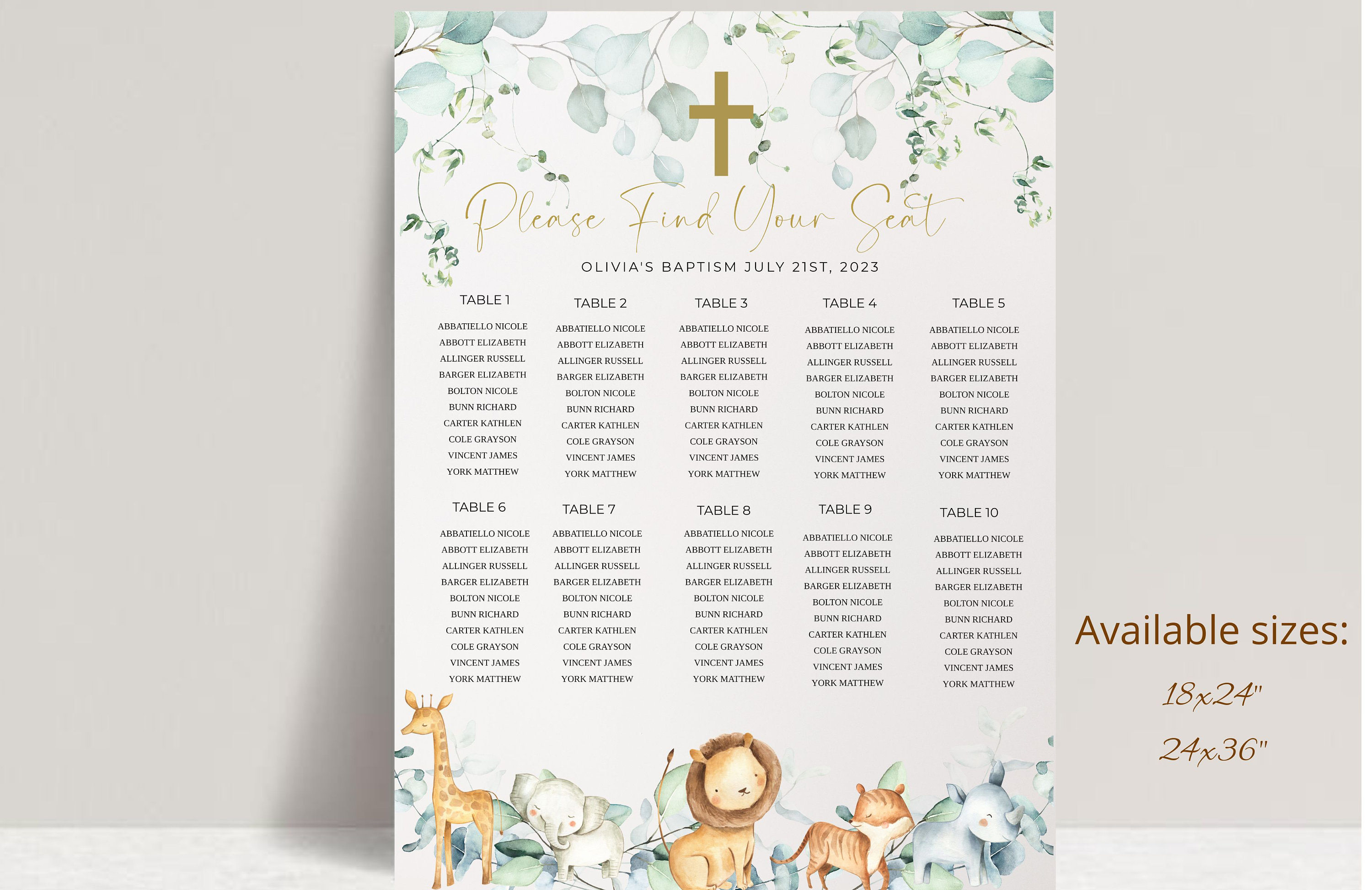 Safari Animals Seating Chart Template, Baptism Seating Chart ...