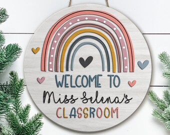 Personalized Teacher Sign Boho Classroom Rainbow Cheetah Door - Etsy