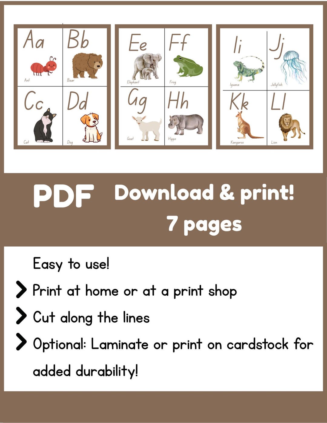 Printable ABC Animal Flashcards | A–Z Animals | Alphabet Cards for ...