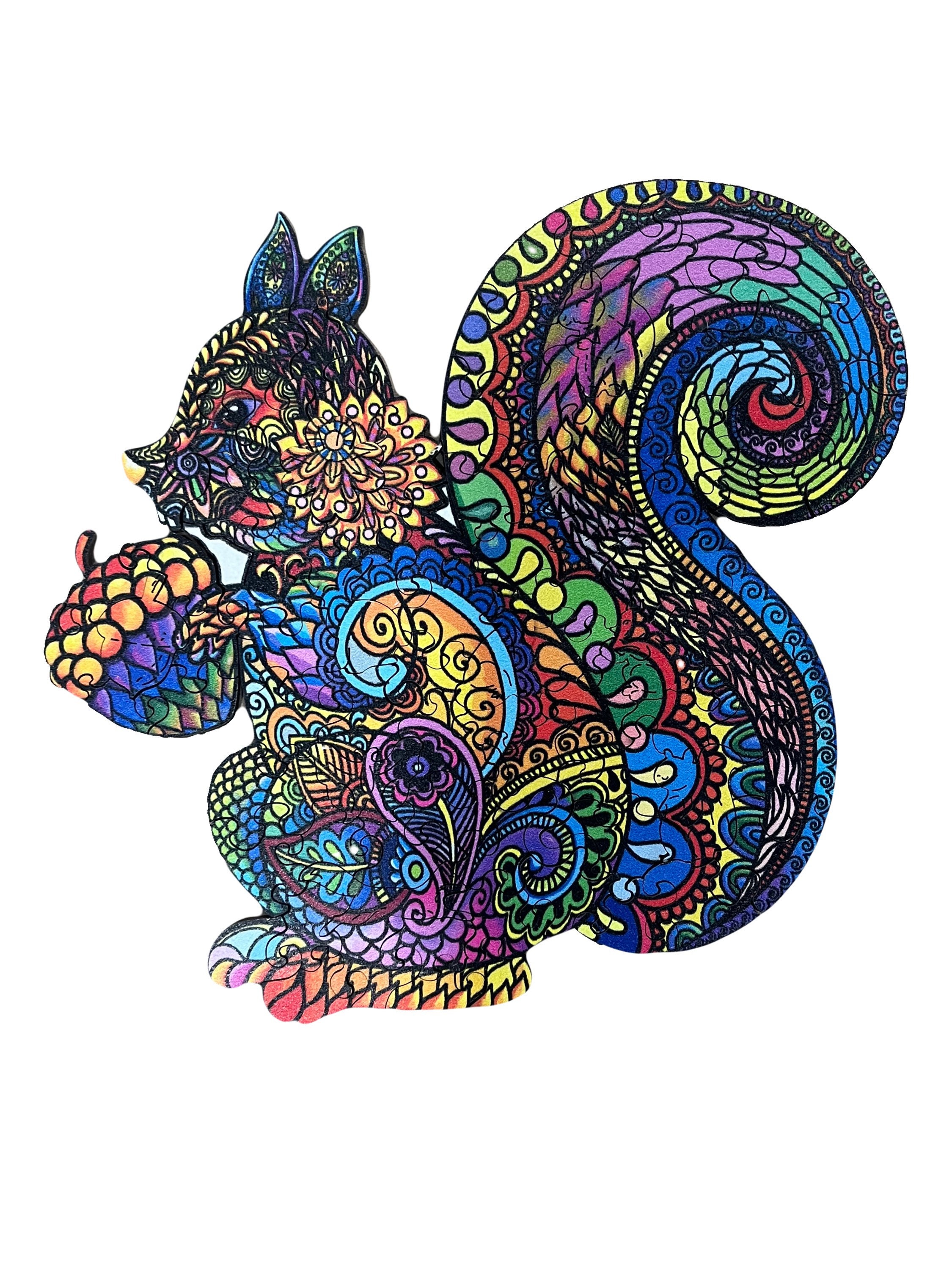 Wood Jigsaw Puzzle - the Happy Squirrel 88 Pcs - Medium Difficulty - Etsy