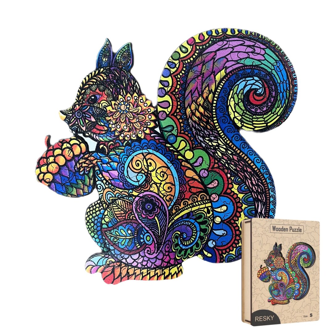 Wood Jigsaw Puzzle the Happy Squirrel 88 Pcs Medium - Etsy