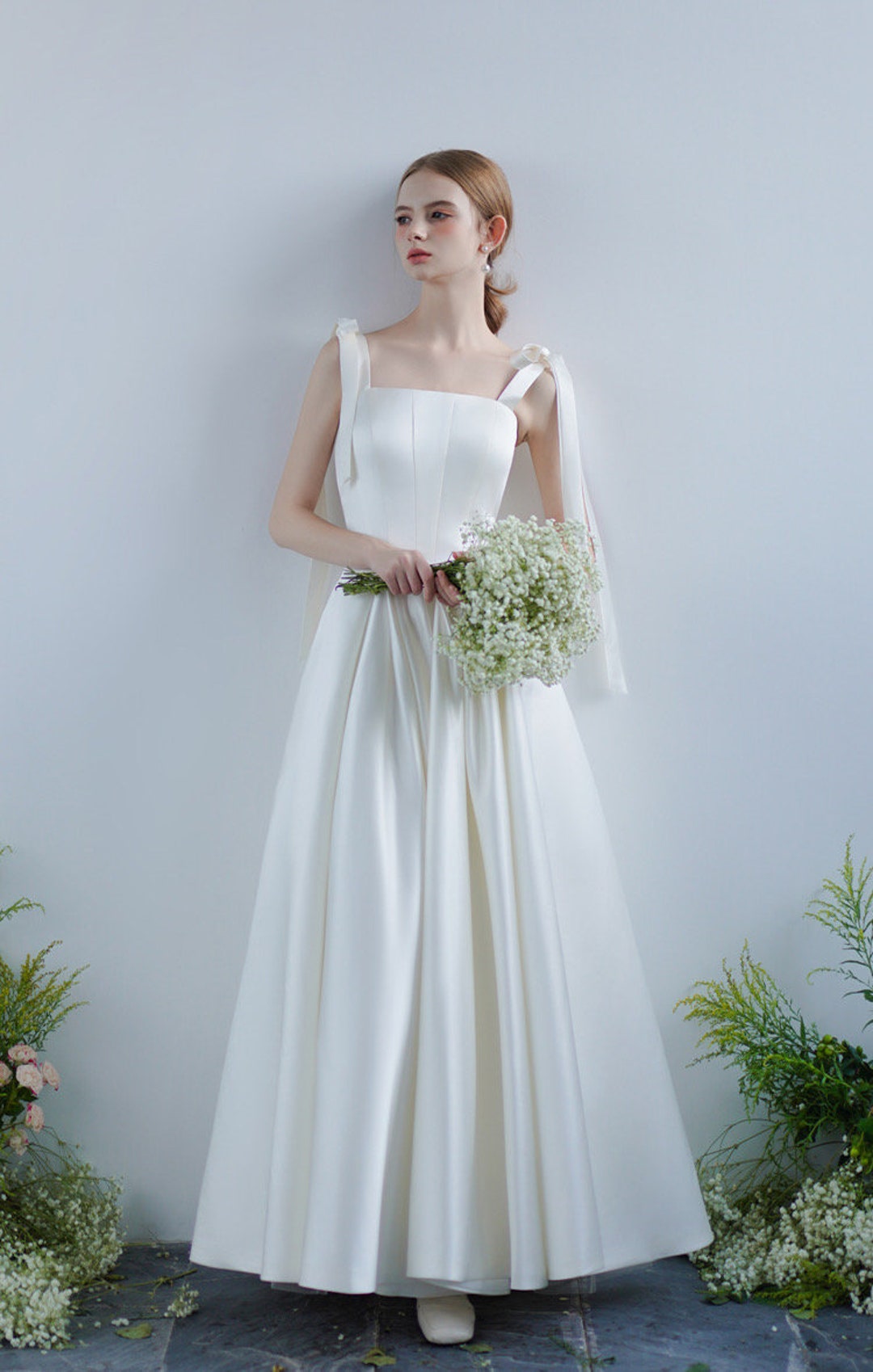 Minimalist Simple Satin Midi Wedding Prom Dress, Custom Courthouse ...