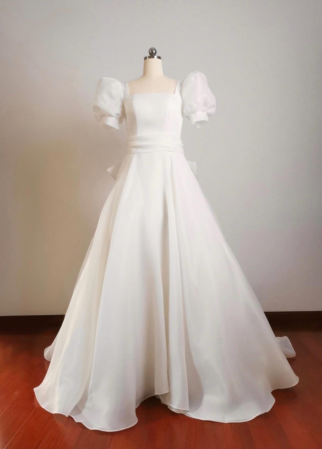 Diana | Minimalist Puff Sleeve Square Neck Organza Corset Wedding Dress ...