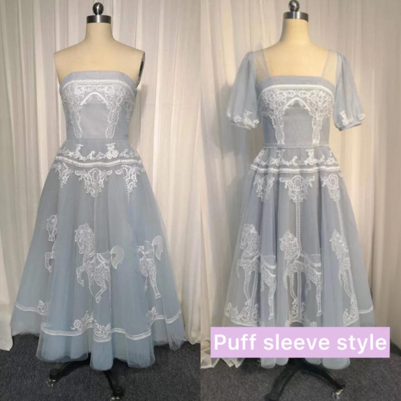 Blue Midi Wedding Dress With Horse Embroidery | Delphine - Etsy