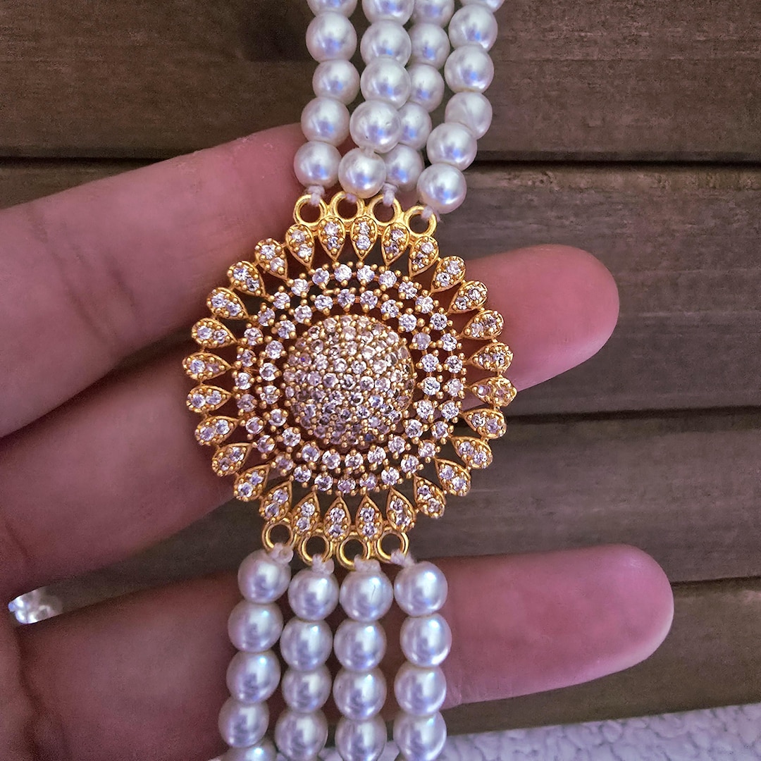 Gold Plated Chandra Haar (pearl Layer Necklace) - Etsy