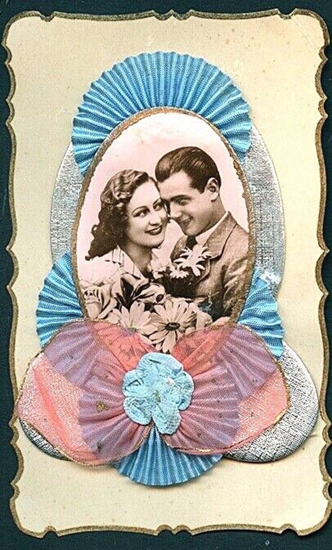 French 1940s Hand Made Collage KITSCH Postcard Real Photo Silver ...
