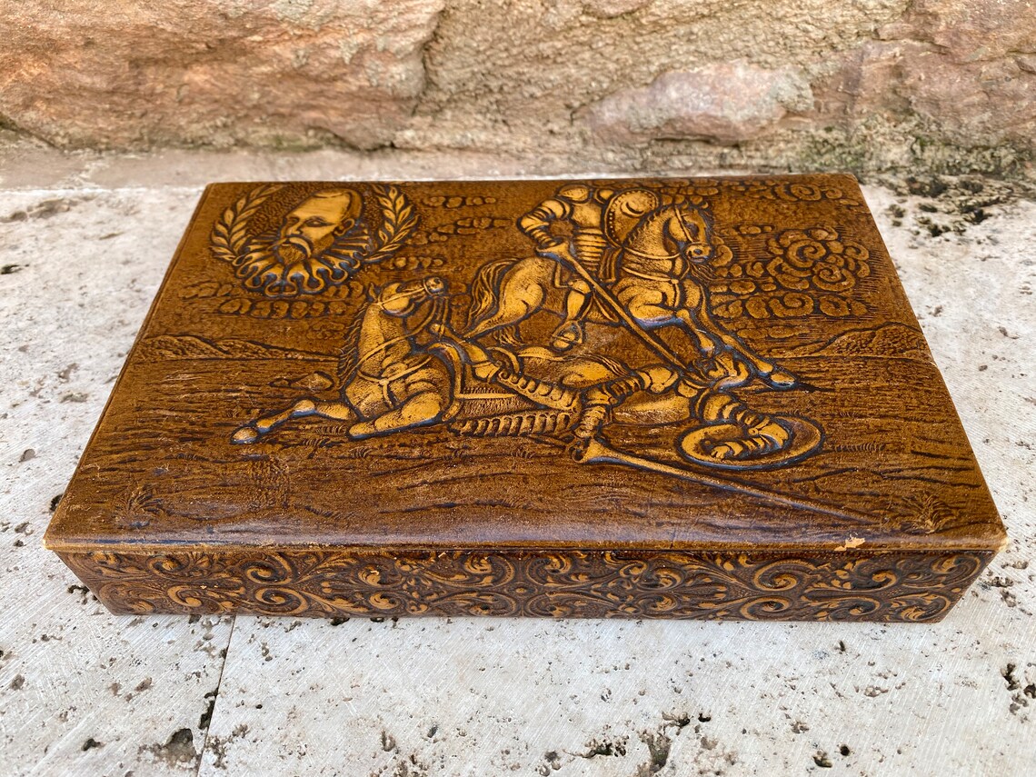 Vintage Tooled Leather Cigar Box Embossed With Don Quixote and ...