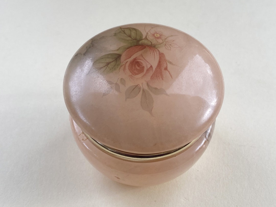 Vintage Pink Alabaster Pill Box Small Round Jewelry Box Ring Box - Etsy