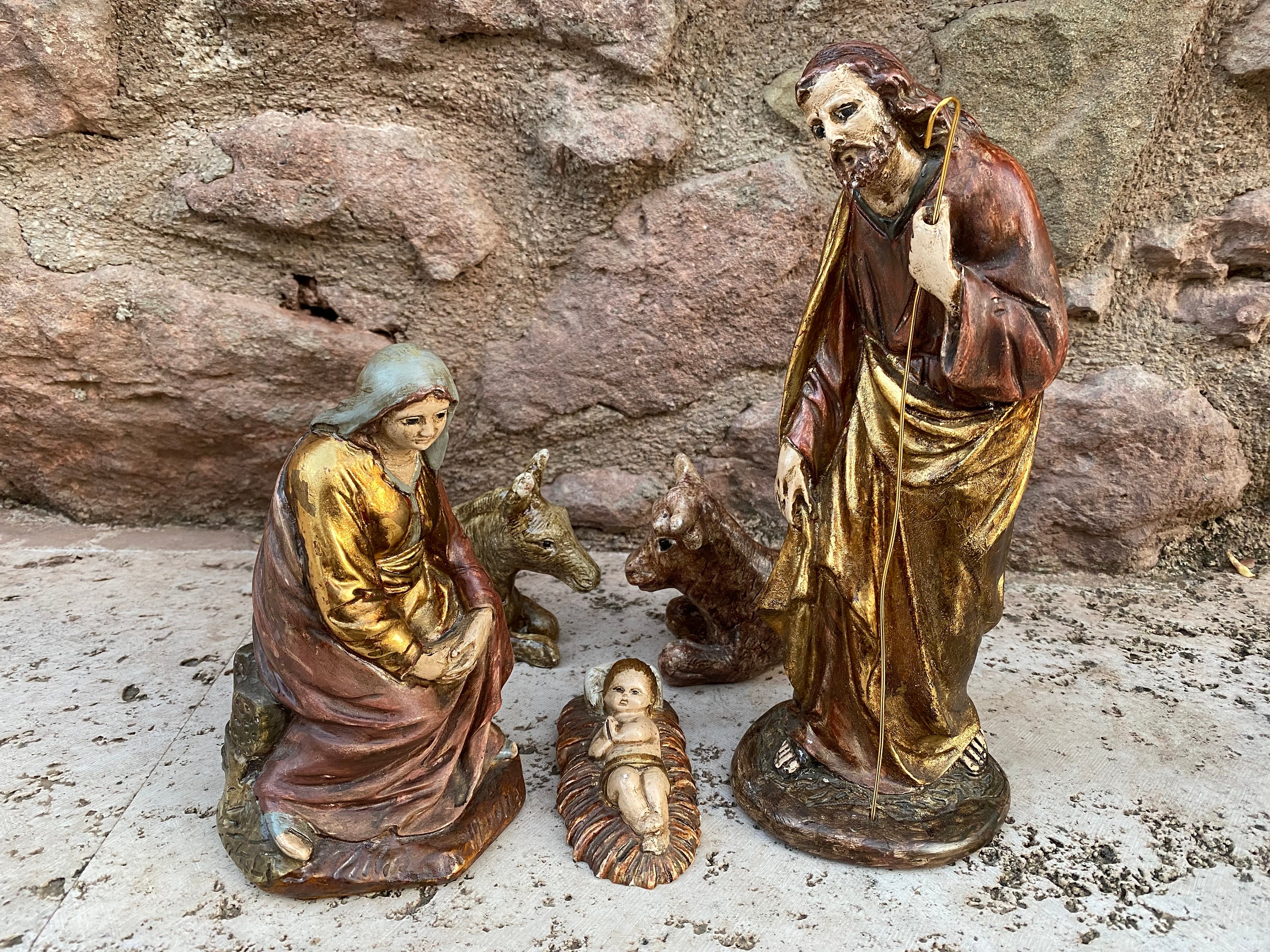 Vintage Nativity Scene Plaster Chalkware Figurines 5 Pieces Set ...