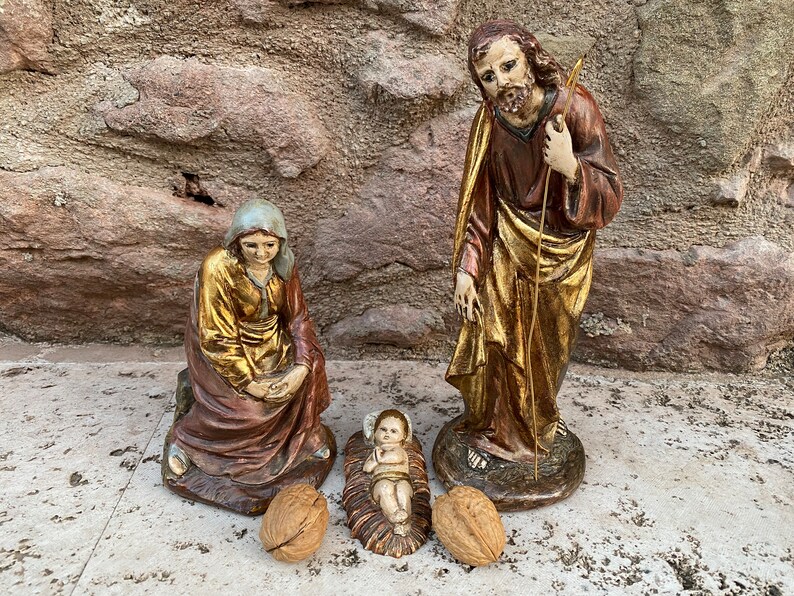 Vintage Nativity Scene Plaster Chalkware Figurines 5 Pieces Set ...