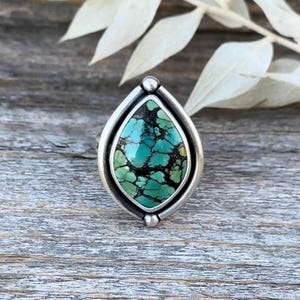 Polychrome Qingu Turquoise Sterling Silver Ring - Etsy