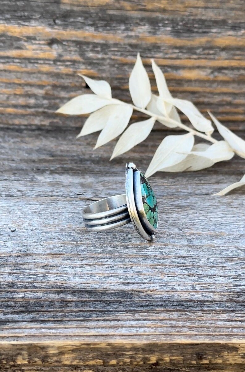 Polychrome Qingu Turquoise Sterling Silver Ring - Etsy